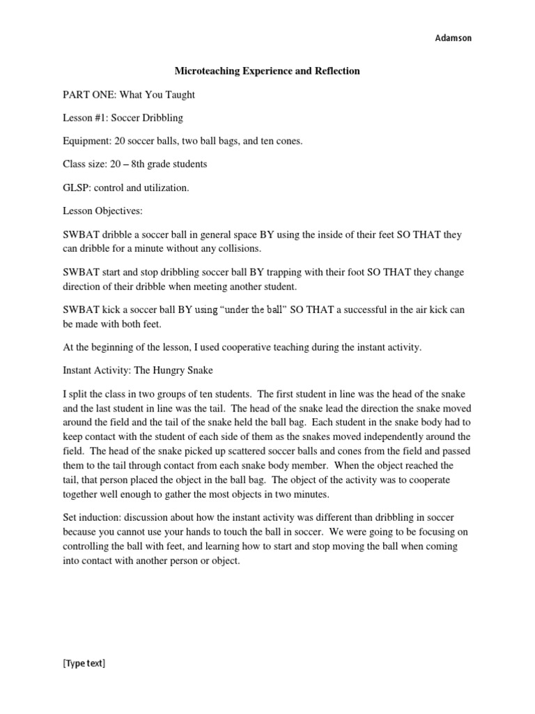 Microteaching Experience and Reflection | PDF | Association Football ...
