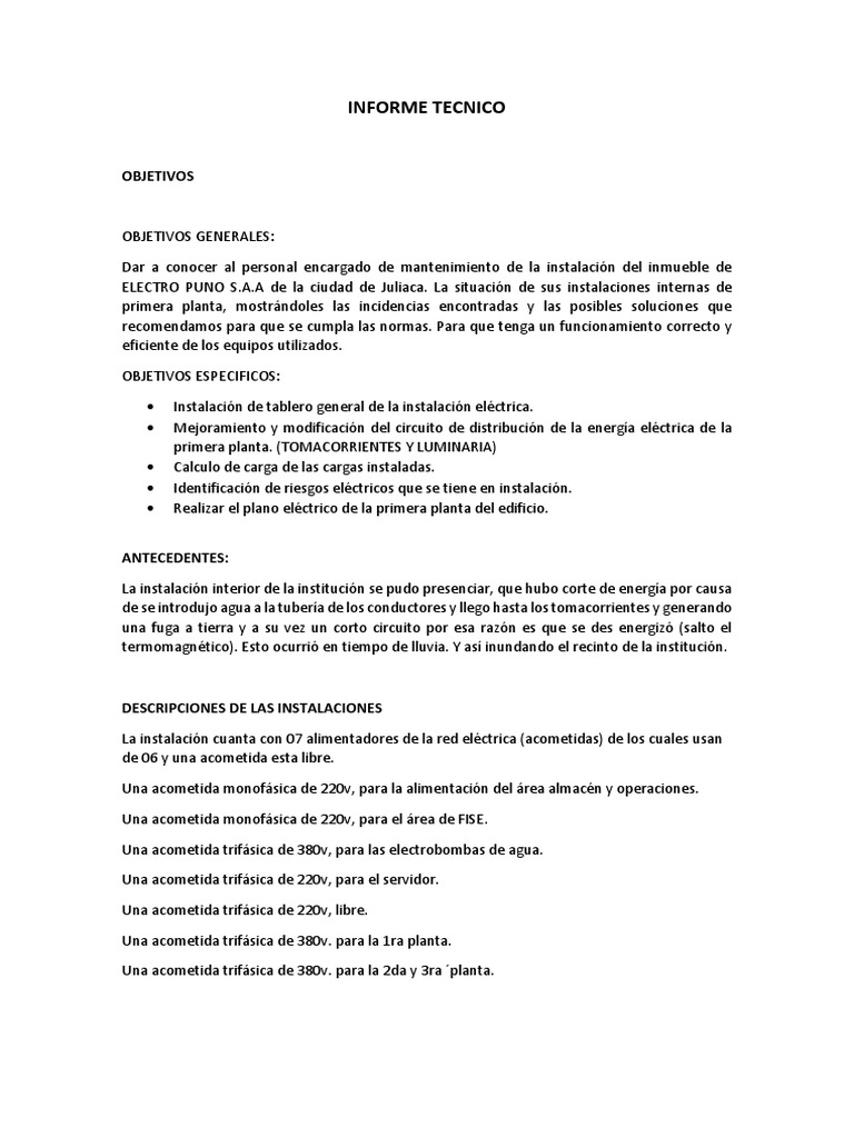 INFORME TECNICO.docx | Electricidad | Electromagnetismo