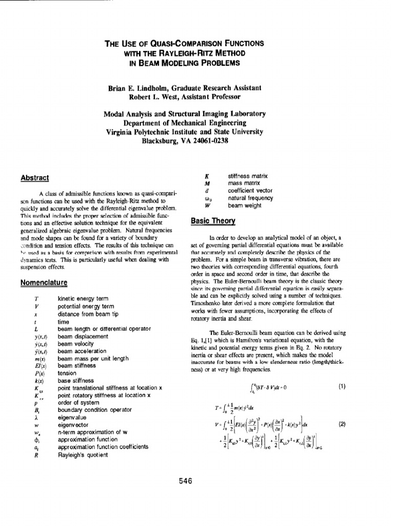 The Use Quasi Comparison Functions With Rayleigh Ritz Method Beam PDF ...