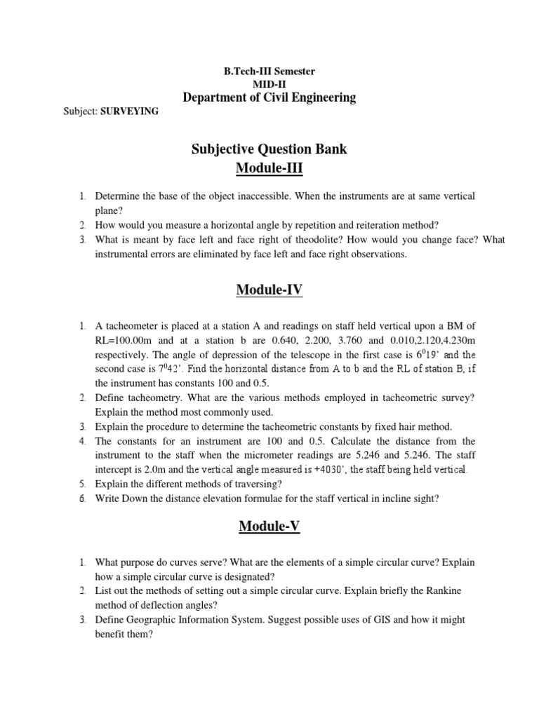 Surveying Mid Exam Questions | PDF | Surveying | Geodesy