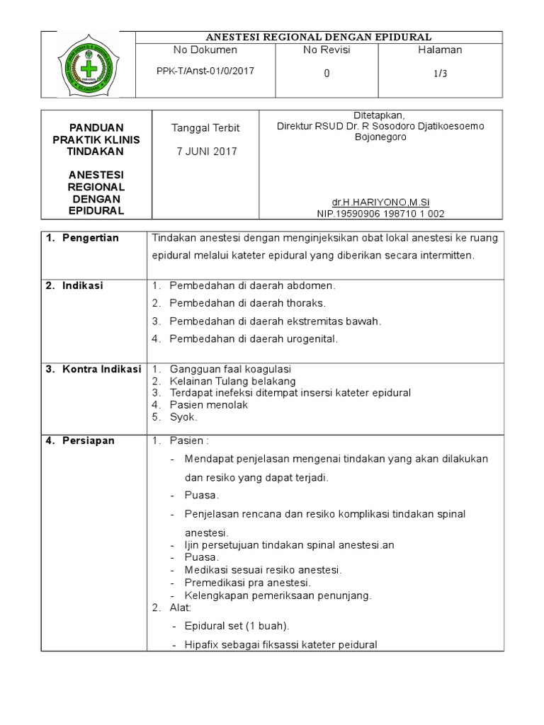 Blangko PPK Tindakan Epidural | PDF