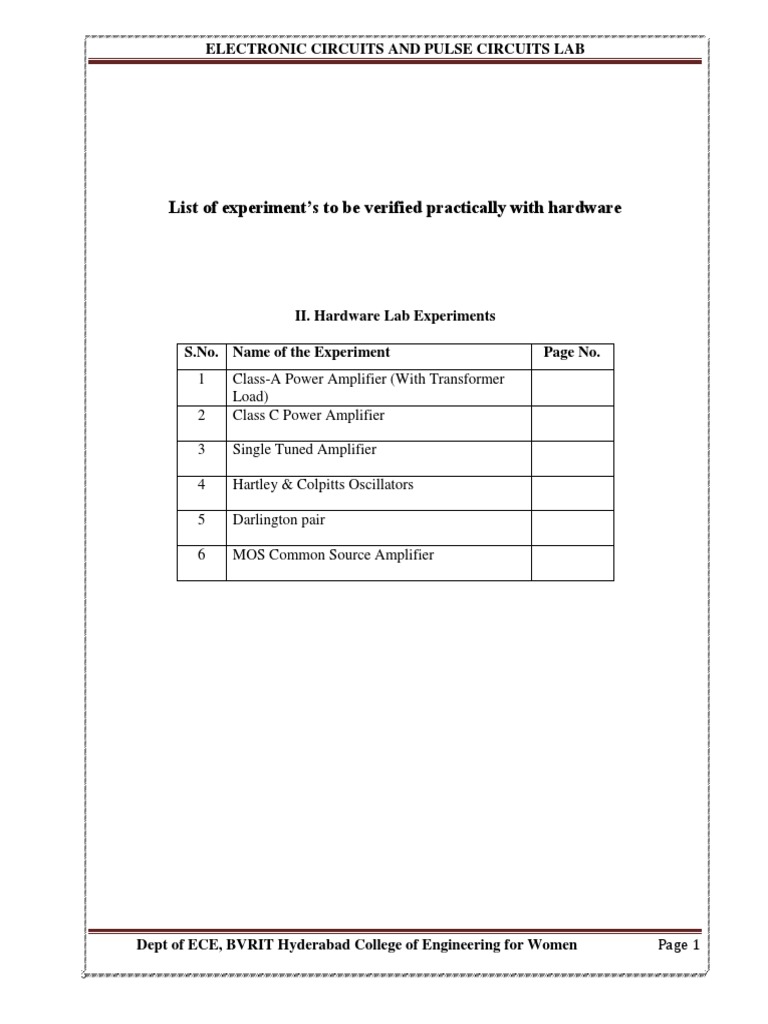 Electronic Circuits Lab Experiments | PDF | Field Effect Transistor ...