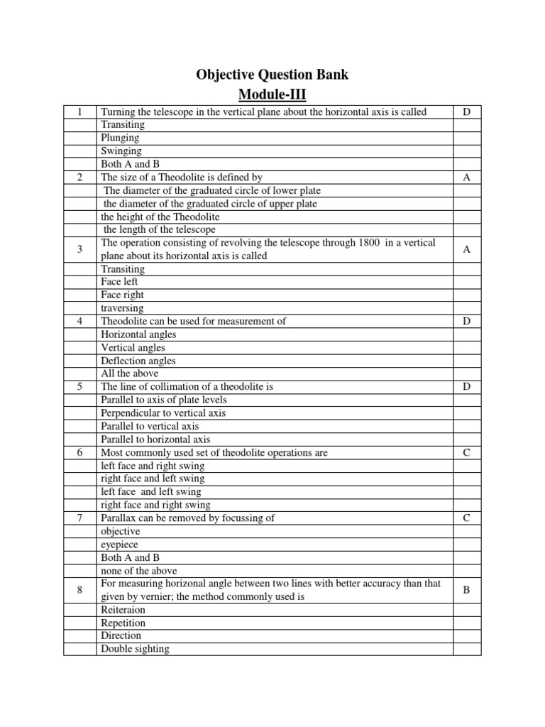 Objective Type Question Bank - Surveying - III Semester | PDF | Surveying | Scientific Observation