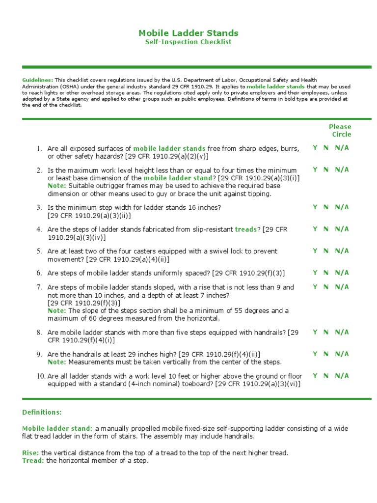 Mobile Ladder Stand Inspection Checklist | PDF | Stairs | Business