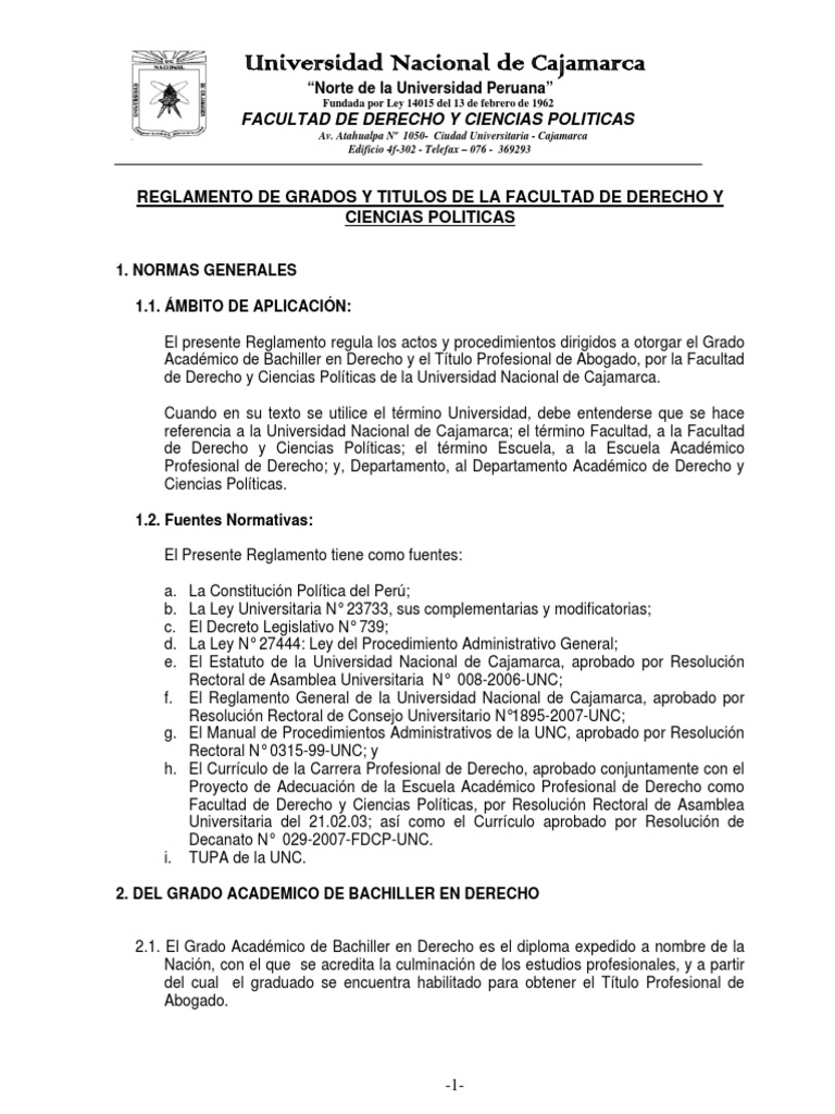 Reglamento de Grados y Titulos Derecho | PDF | Universidad | Derecho laboral