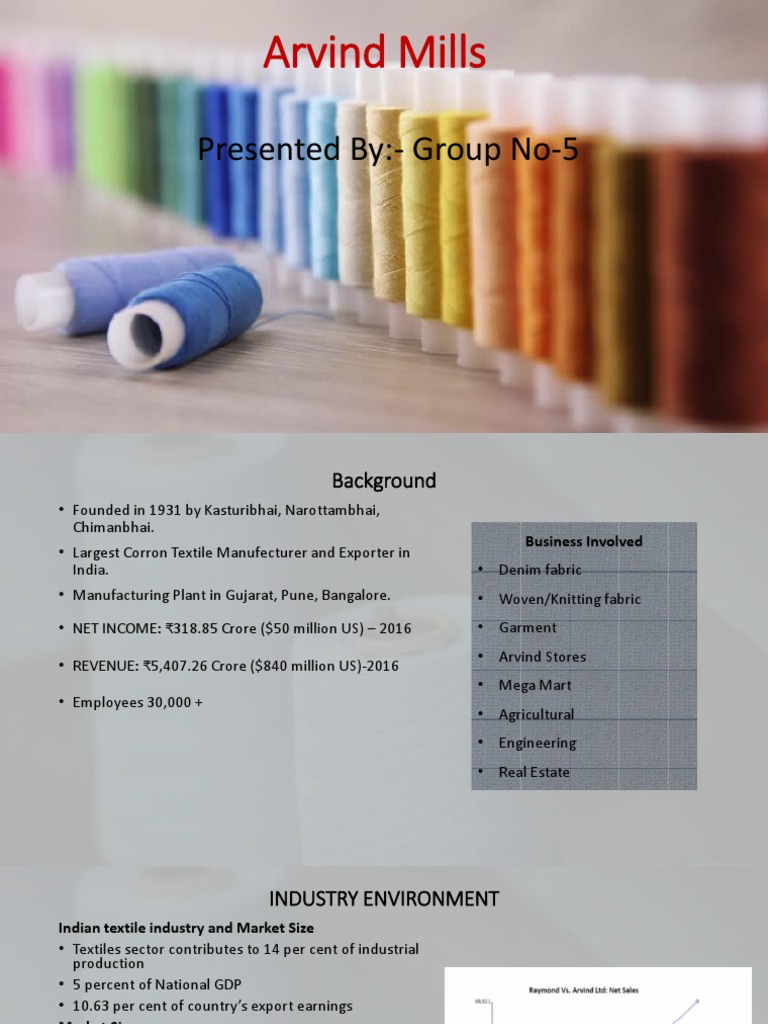 Arvind Mills: Presented By:-Group No-5 | PDF | Economies | Textile And Clothing