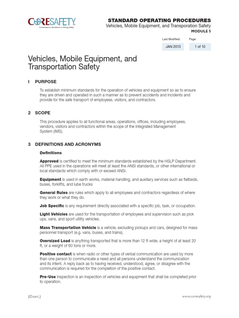 Vehicles, Mobile Equipment, and Transportation Safety: Standard ...