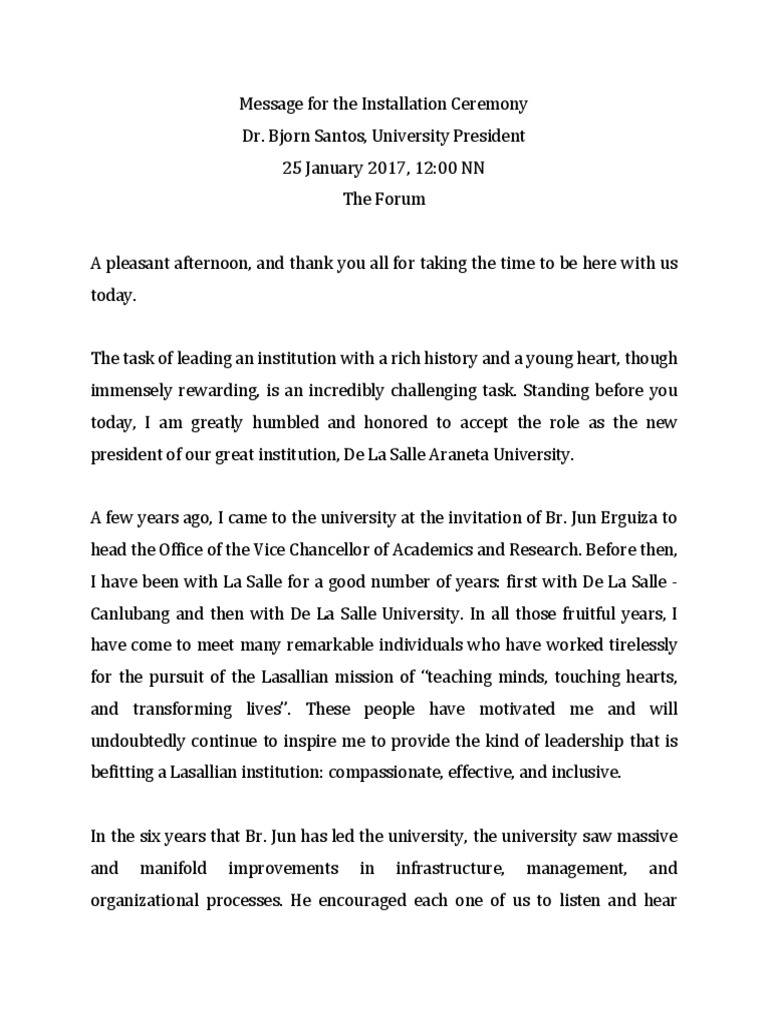 Message For The Investiture Ceremony | PDF | Religious Education ...