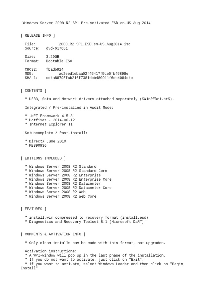 Windows Server 2008 R2 SP1 Pre-Activated ESD en-US Aug 2014 | PDF ...