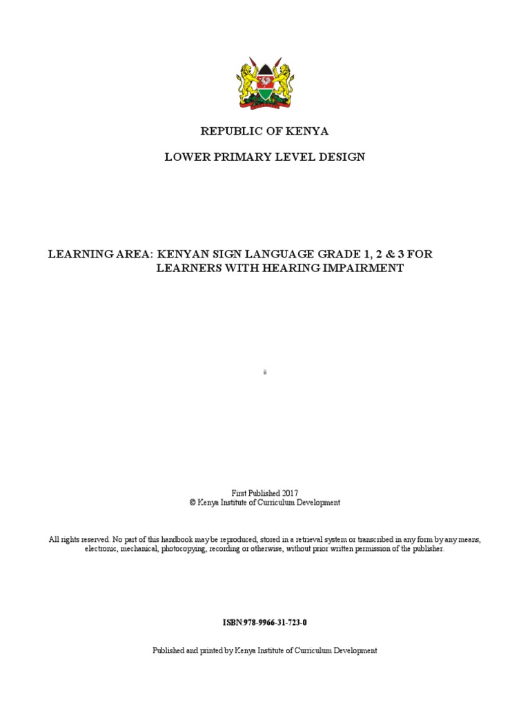 Kenyan Sign Language Grade 1-3 | PDF | Curriculum | Learning