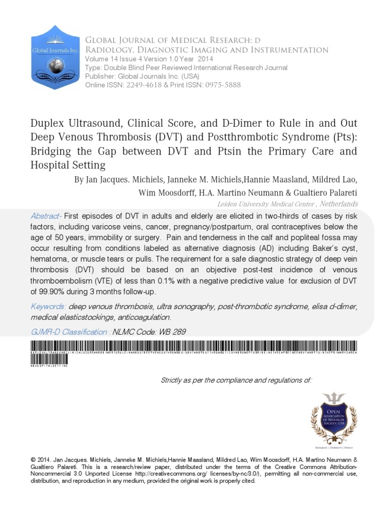 4 Duplex Ultrasound Clinical Score | PDF | Vein | Thrombosis