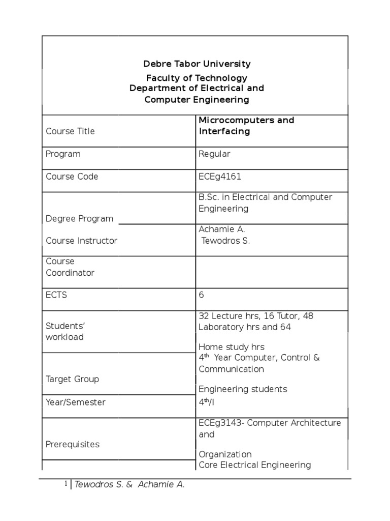 Debre Tabor University Faculty of Technology Department of Electrical and Computer Engineering ...