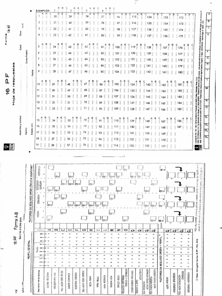 16PF - Hoja de Respuestas | PDF