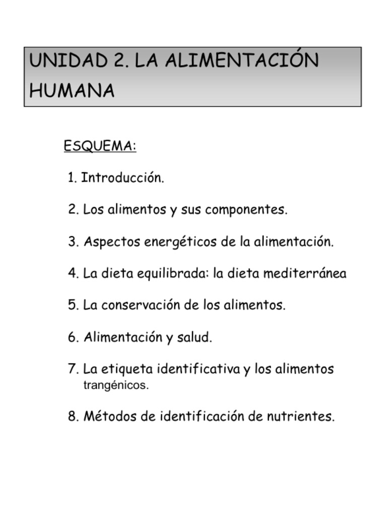 Unidad 2 La Alimentacion Humana | PDF