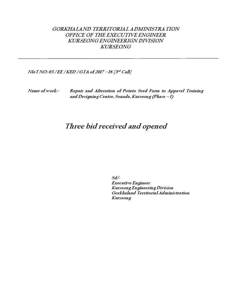 Three Bid Received and Opened | PDF