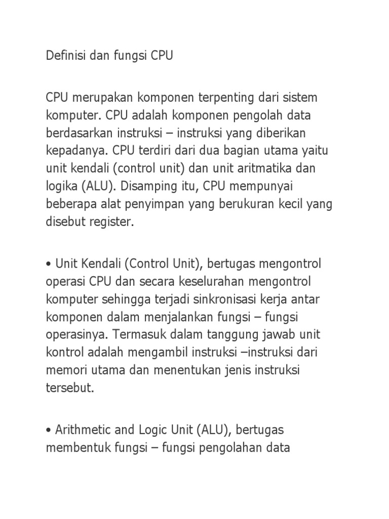 Definisi Dan Fungsi CPU | PDF