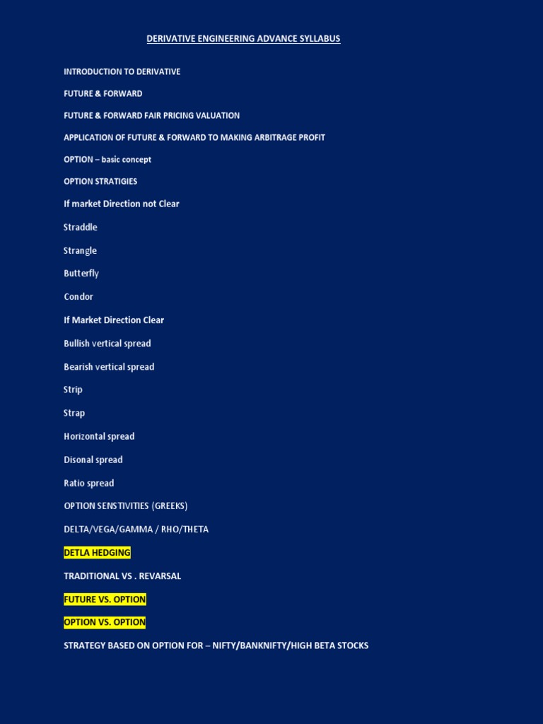 Derivative Engineering Advance Syllabus: Straddle Strangle Butterfly ...