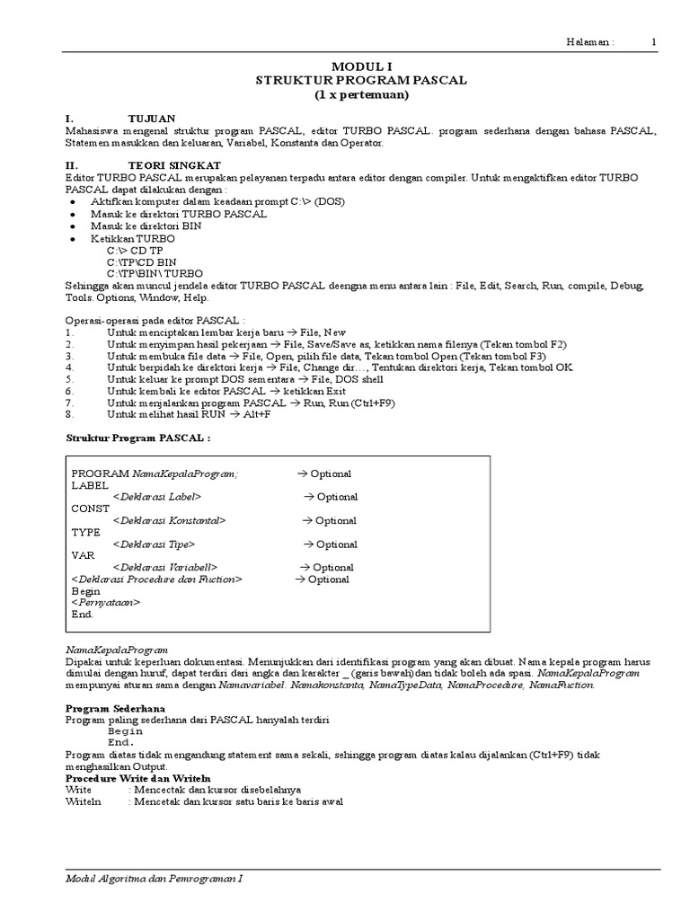 MODUL I STRUKTUR PROGRAM PASCAL 1 X Pert | PDF