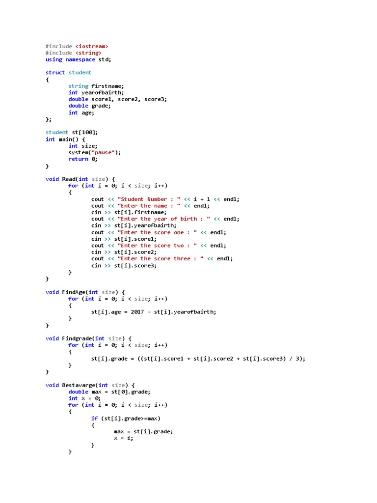 Student String: Using Namespace Struct | PDF