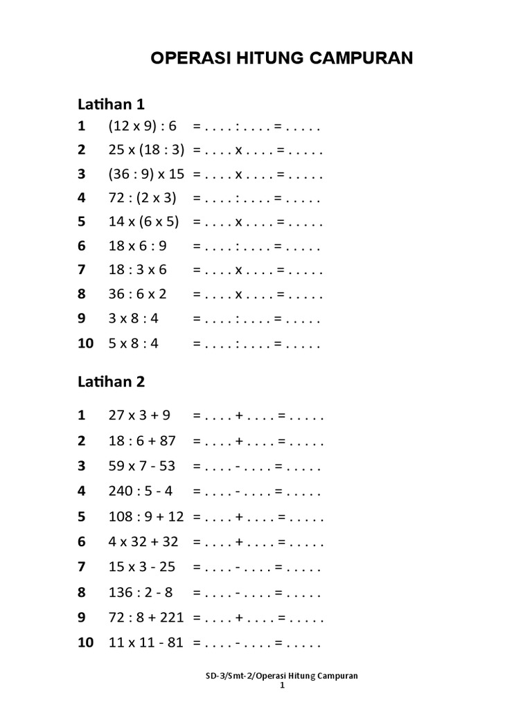 Sd3 Operasi Hitung Campuran | PDF