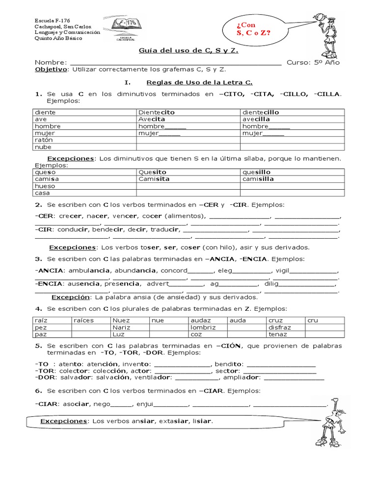 Guía de Uso de C, S y Z para Niños | PDF | Lingüística | Sintaxis