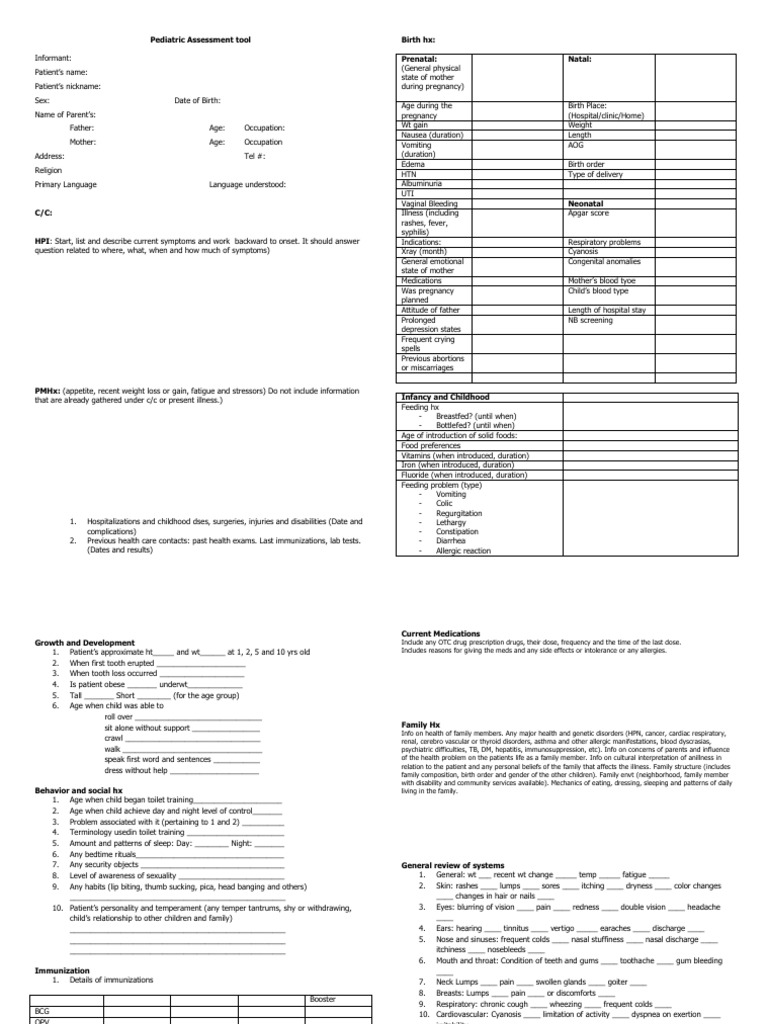 Pediatric Assessment Tool | PDF | Allergy | Miscarriage