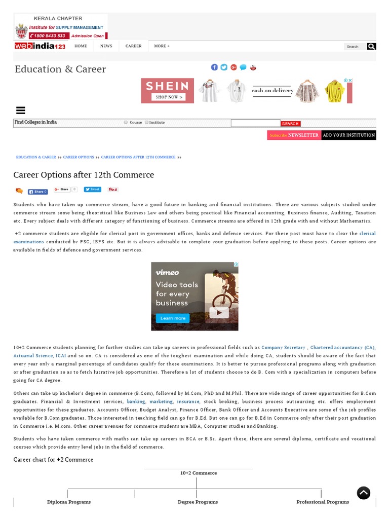 Career Options After 12th Commerce | PDF | Bachelor's Degree ...
