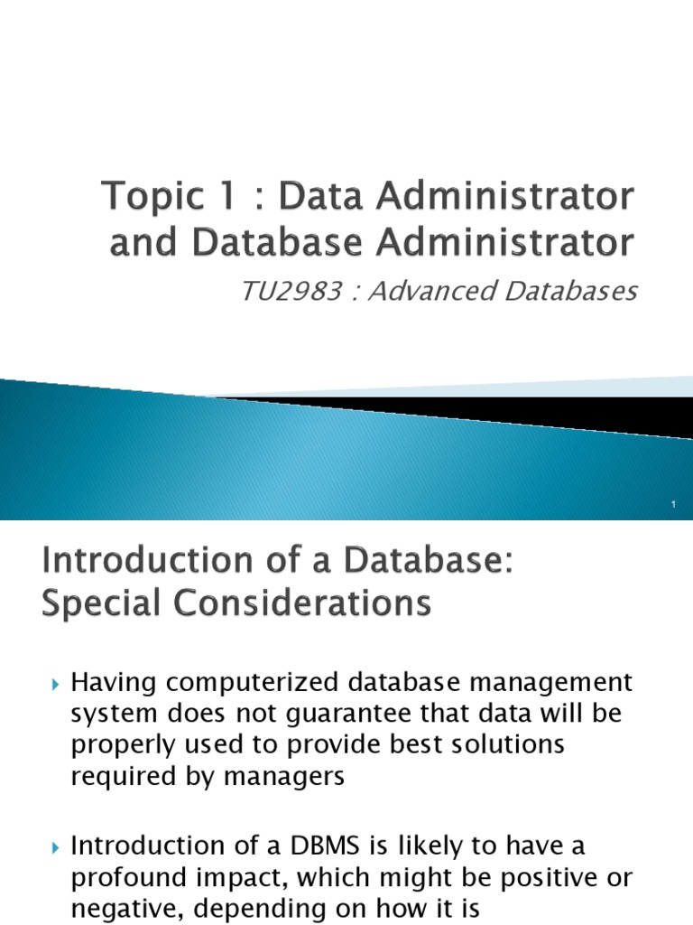 Tu2983 Week01 Topic1 DA and DBA | PDF | Database Design | Databases