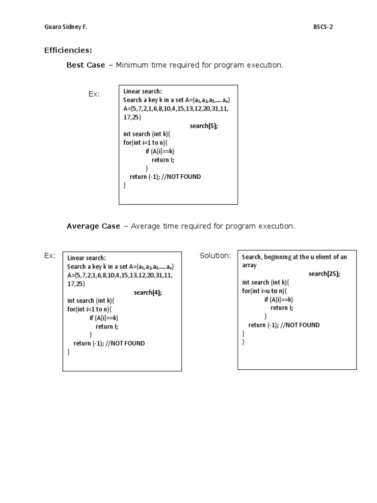 Efficiencies: Best Case Minimum Time Required For Program Execution ...