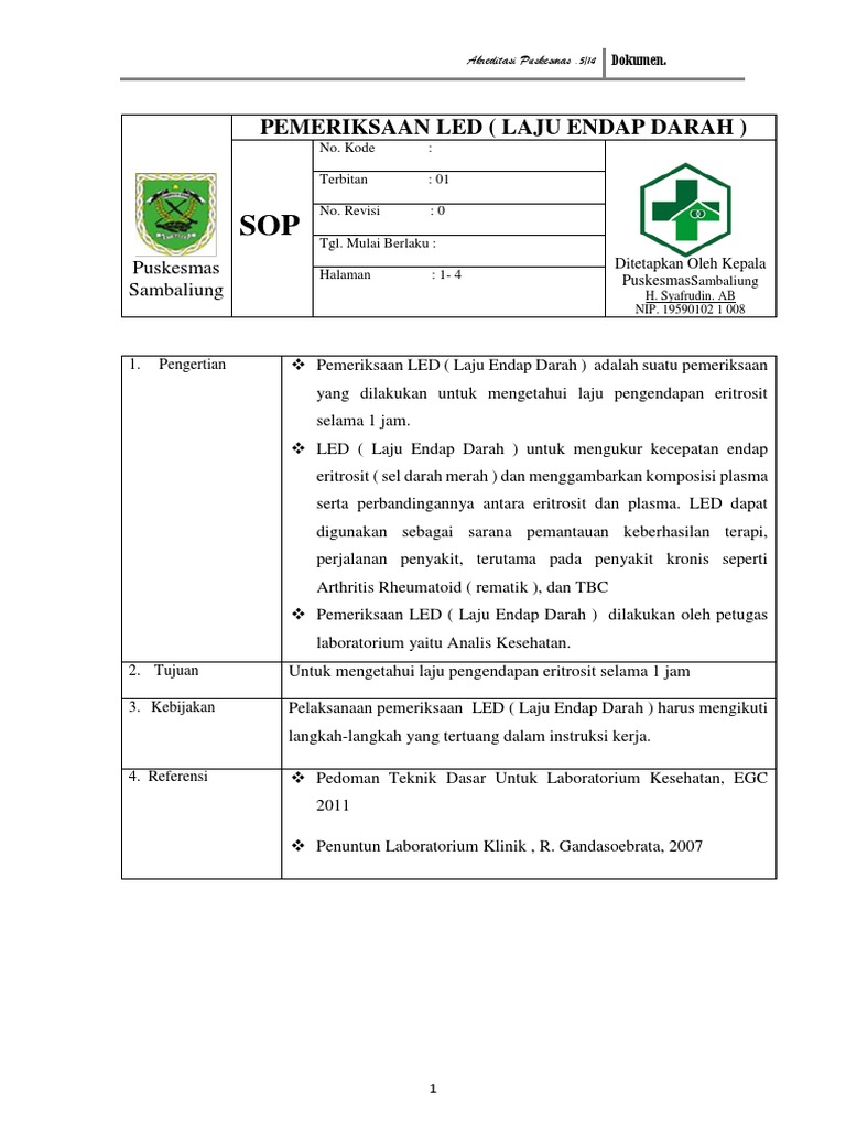 Sop Pemeriksaan LED | PDF