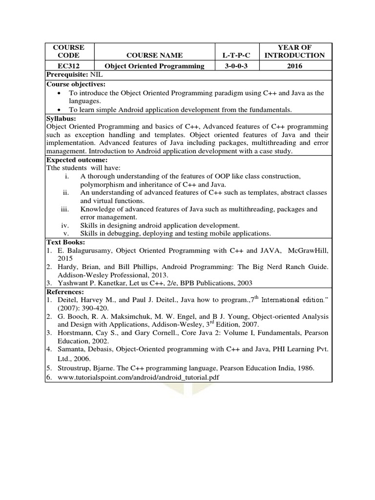 EC312 Object Oriented Programming | PDF | C++ | Class (Computer Programming)