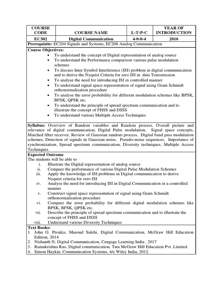 EC302 Digital Communication | PDF | Data Transmission | Modulation