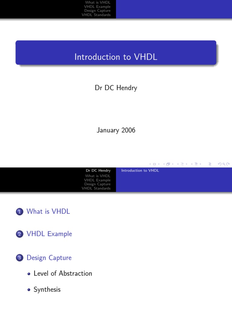 Introduction To VHDL: DR DC Hendry | PDF | Vhdl | Hardware Description Language