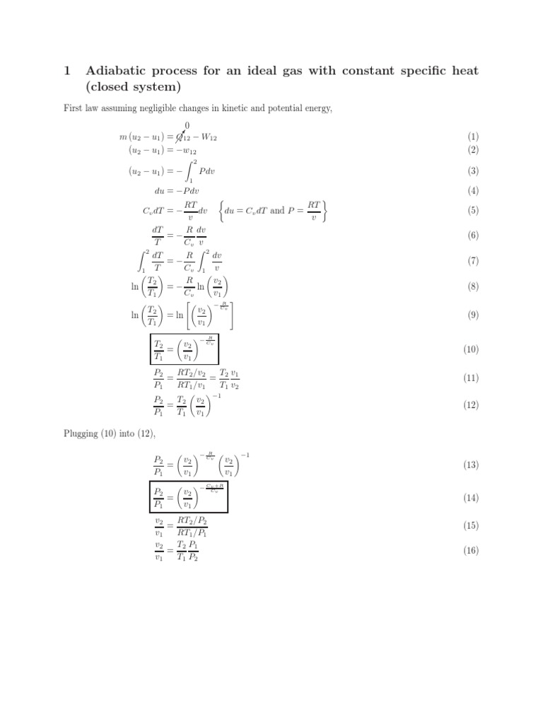Adiabatic Ideal Gas | PDF | Thermodynamic Properties | Heat