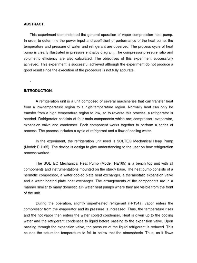 Refrigeration Cycle Experiment Report | PDF | Heat Pump | Phases Of Matter