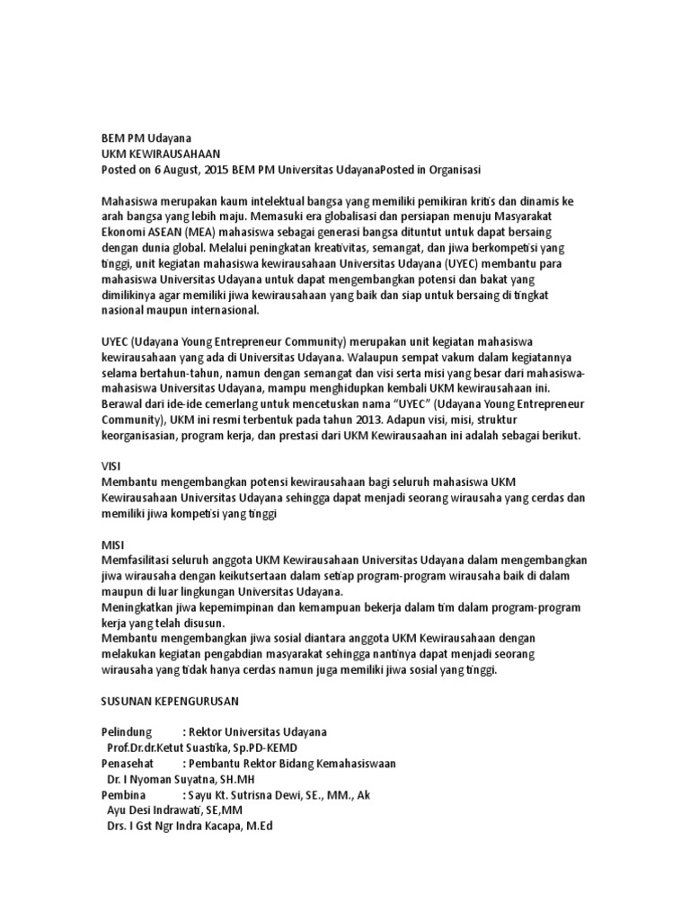 Program Kerja BEM KemenWira | PDF