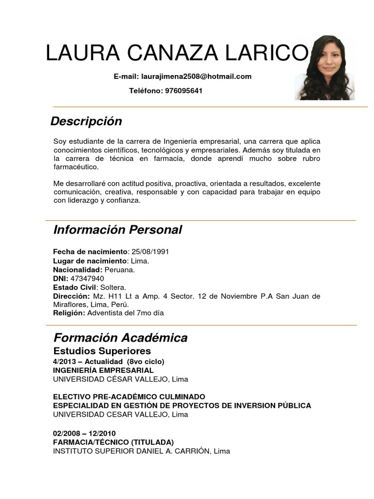 CV Laura Canaza Larico Noviembre 2017 | PDF | Farmacia | Lima