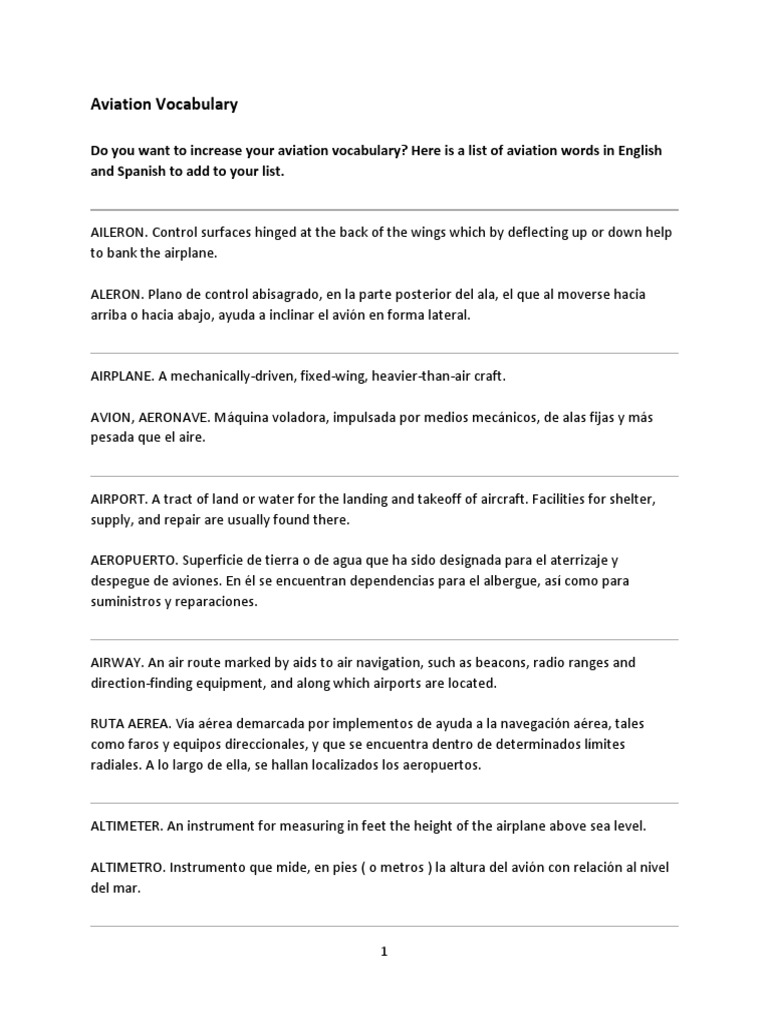Aviation Vocabulary | PDF | Avión | Levantar (Fuerza)