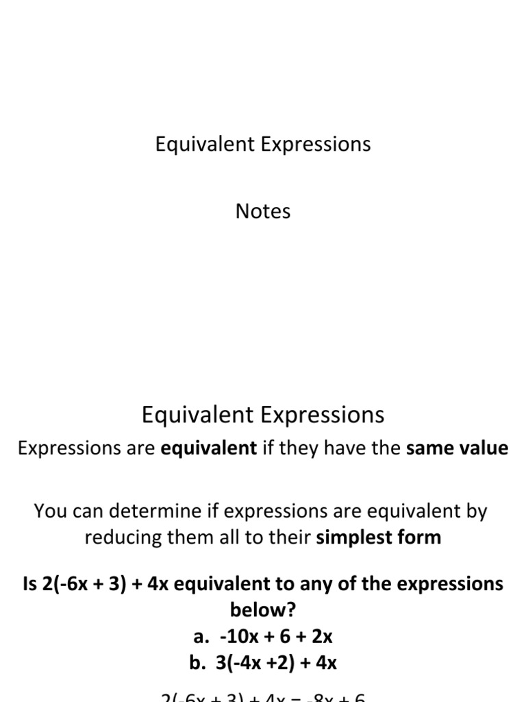 Equivalent Expressions Notes | Download Free PDF | Applied Mathematics ...