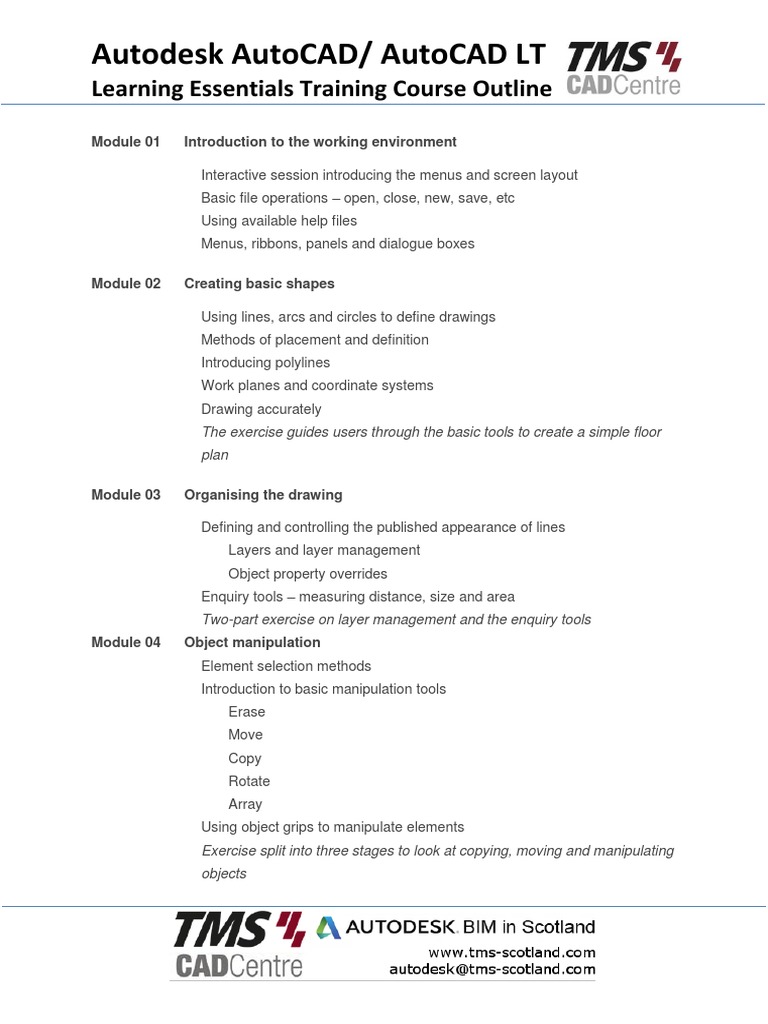 Autodesk AutoCAD/AutoCAD LT Learning Essentials Course Outline | PDF ...