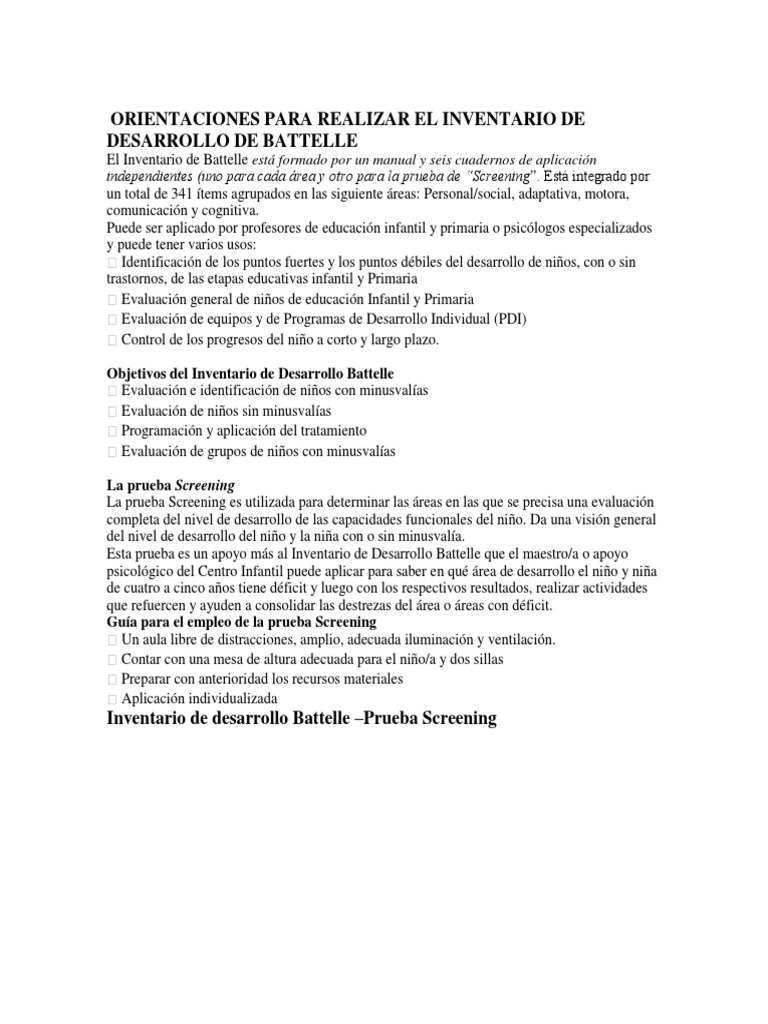 Orientaciones para Realizar El Inventario de Desarrollo de Battelle ...