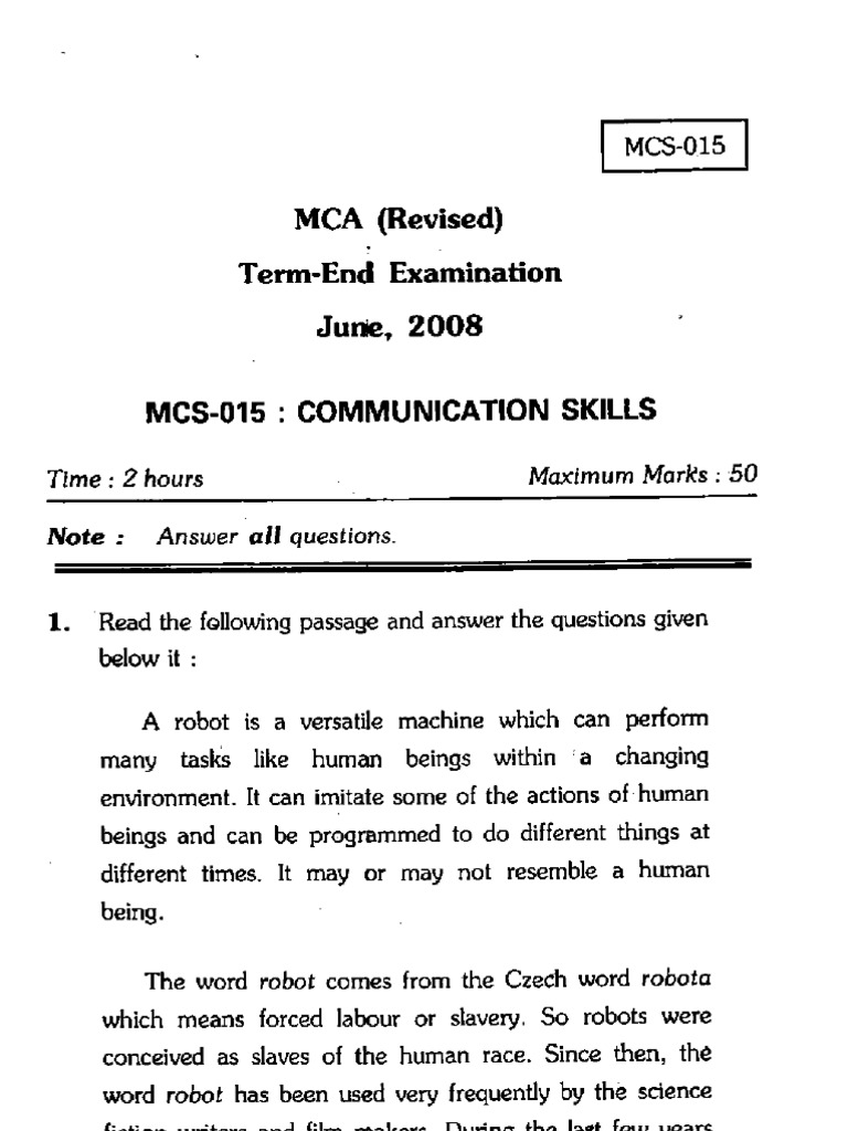 Communication Skills MCA 015 | PDF | Robot | Robotics