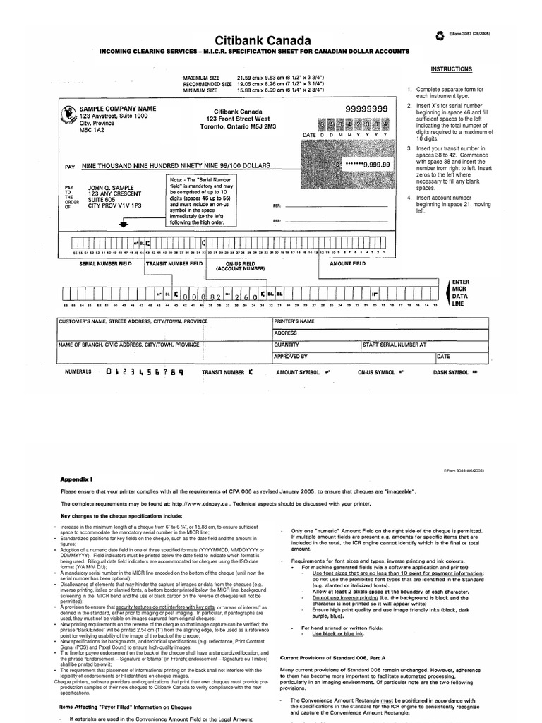 Canada Cheque Spec - CAD | PDF