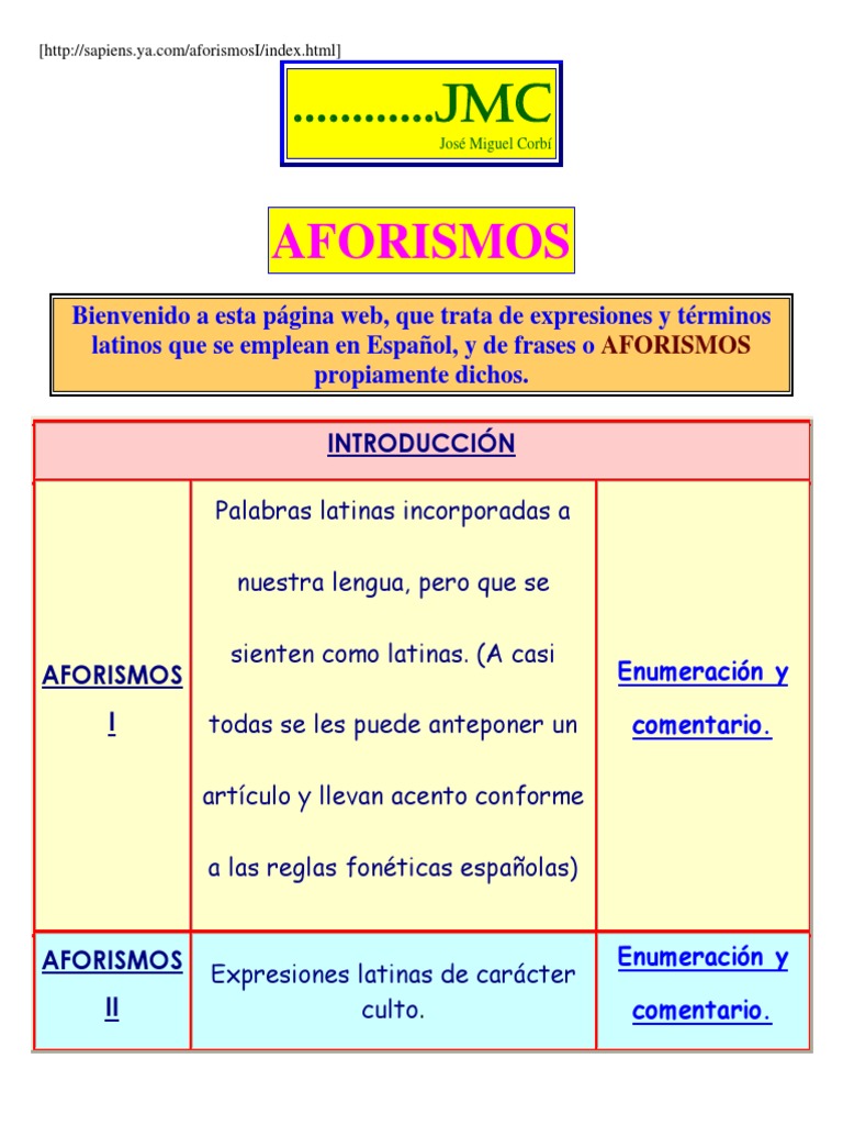 Aforismos Latinos (Ordenados y Explicados) | Calendario