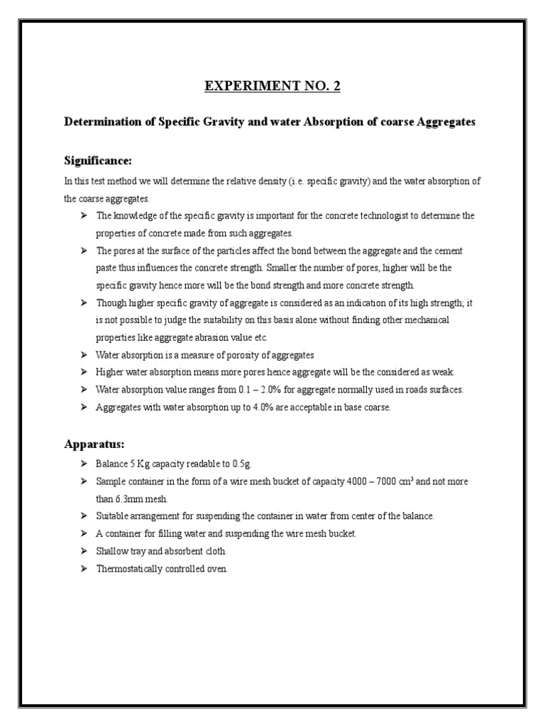 Experiment No. 2: Determination of Specific Gravity and Water ...