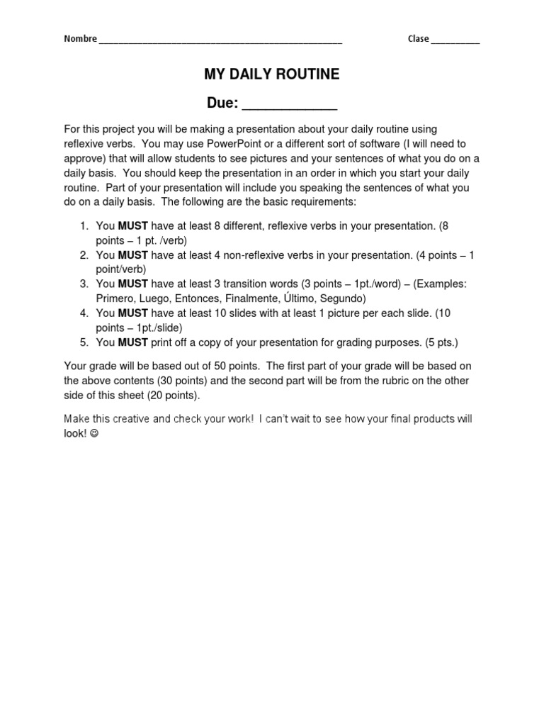 My Daily Routine Project | PDF | Vocabulary | Stress (Linguistics)