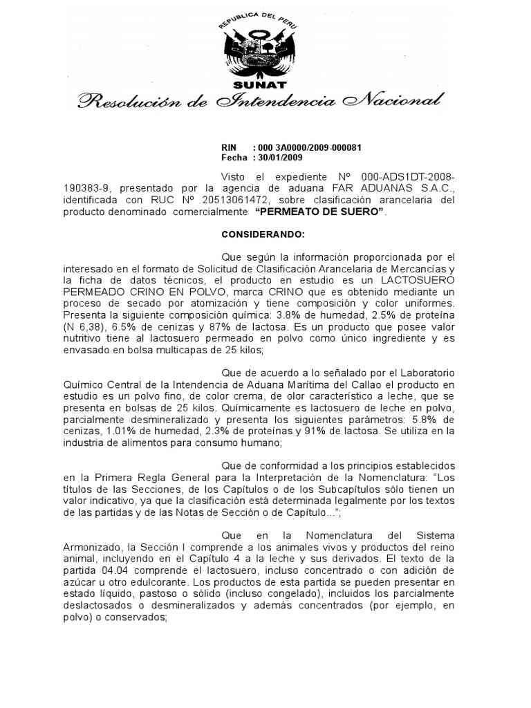 Permeato de Suero | PDF | aduana | Leche