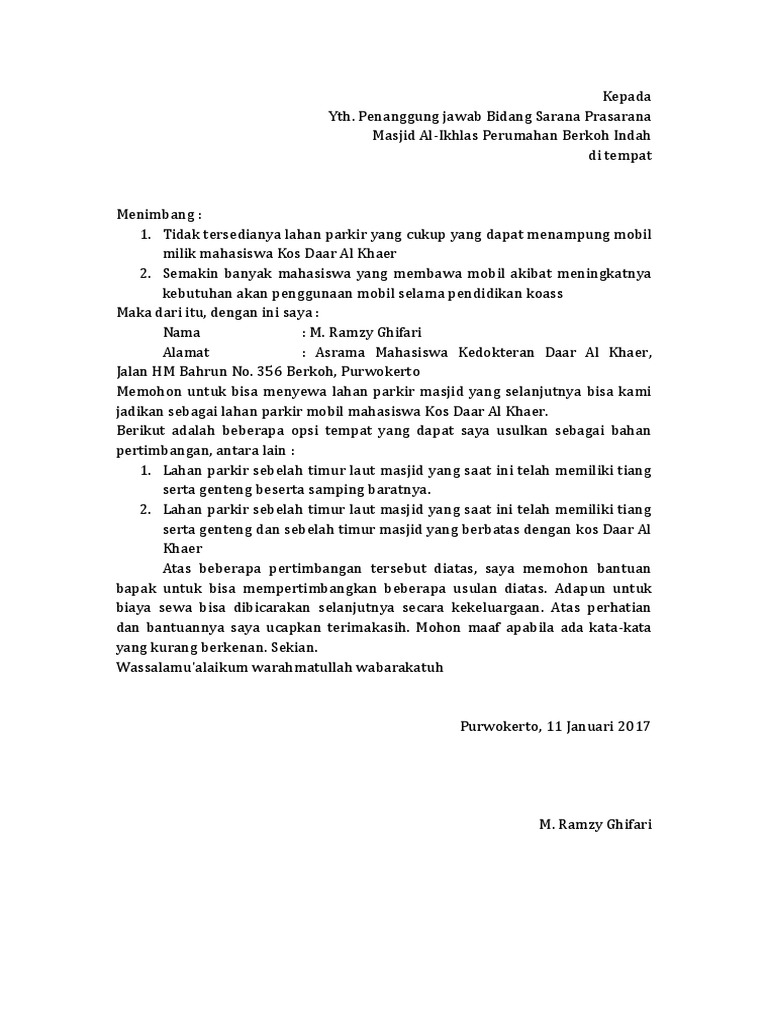 Surat Pengajuan Lahan Parkir | PDF