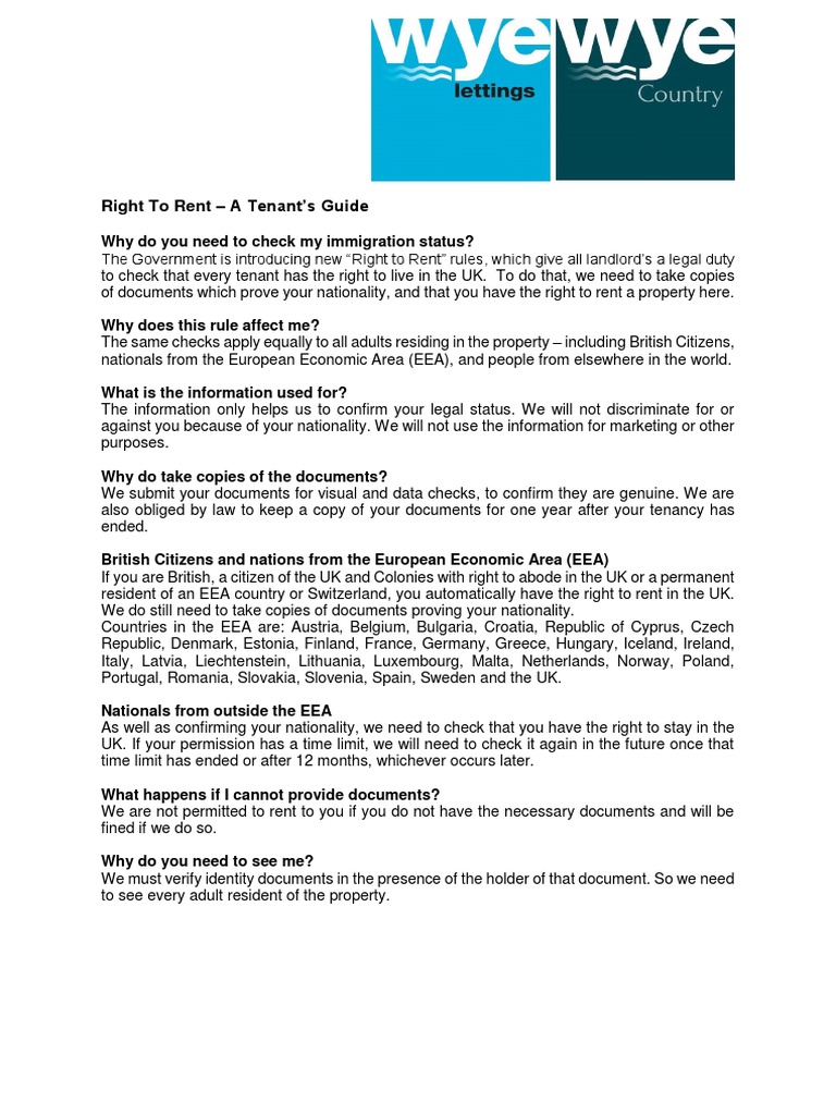 Right to Rent Guide | PDF | European Economic Area | Identity Document