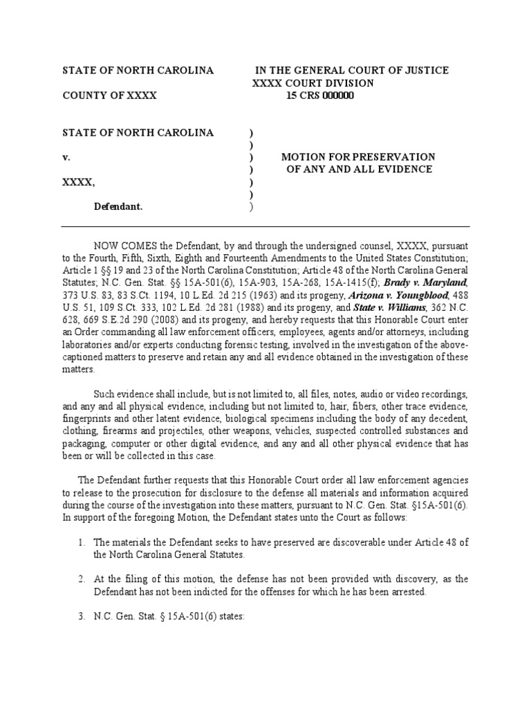 2015-07-08 Sample Motion To Preserve-1 | PDF | Prosecutor | Evidence